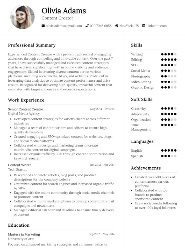 Free online CV Maker and Resume Builder with AI