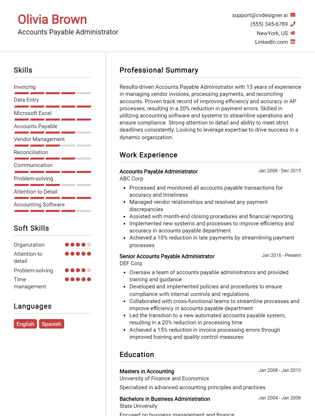 Accounts Payable Administrator CV Example For 2024: Best Formatting ...