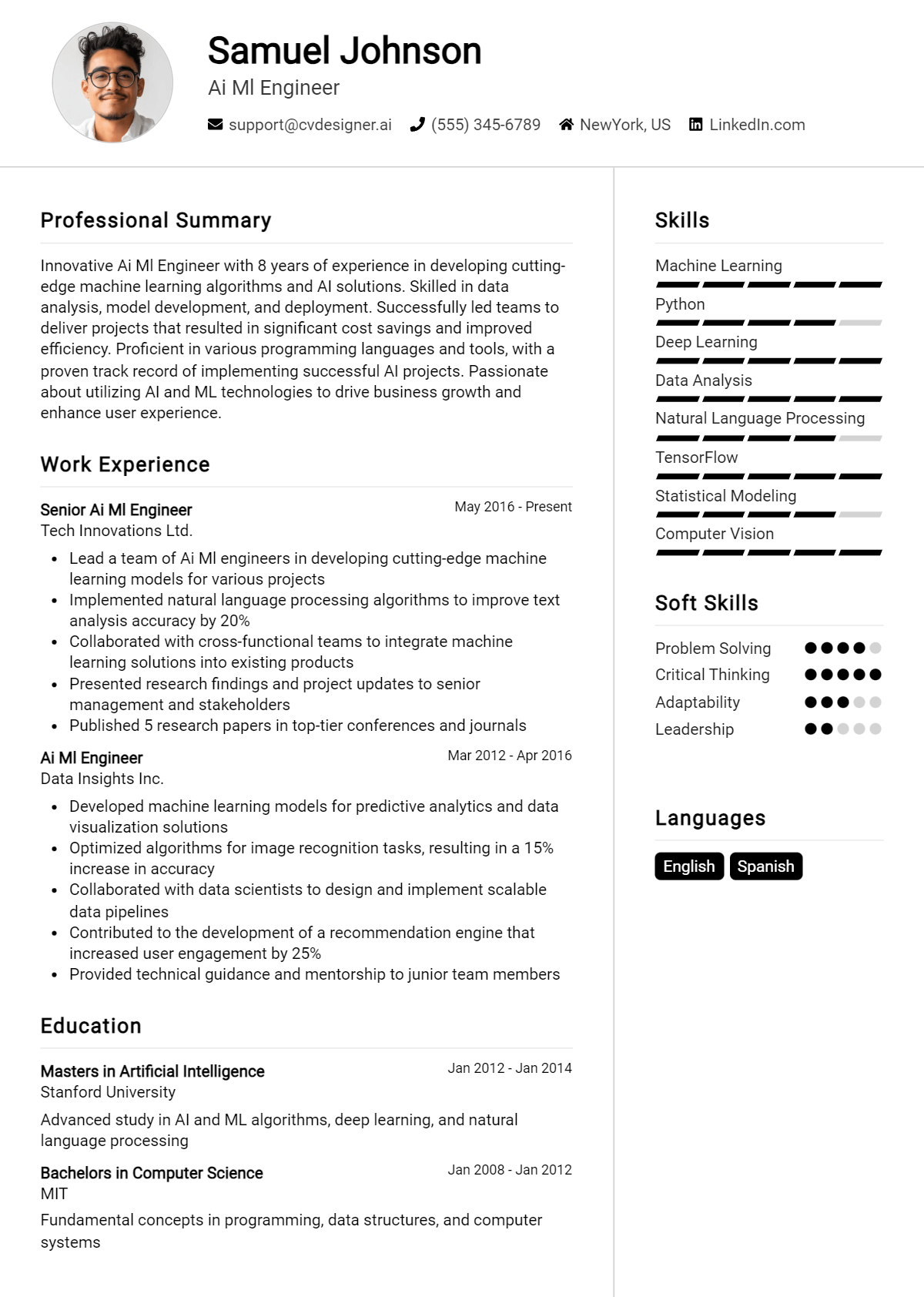 14 AI Engineer CV Examples And Templates for 2024: Best Writing Guide ...