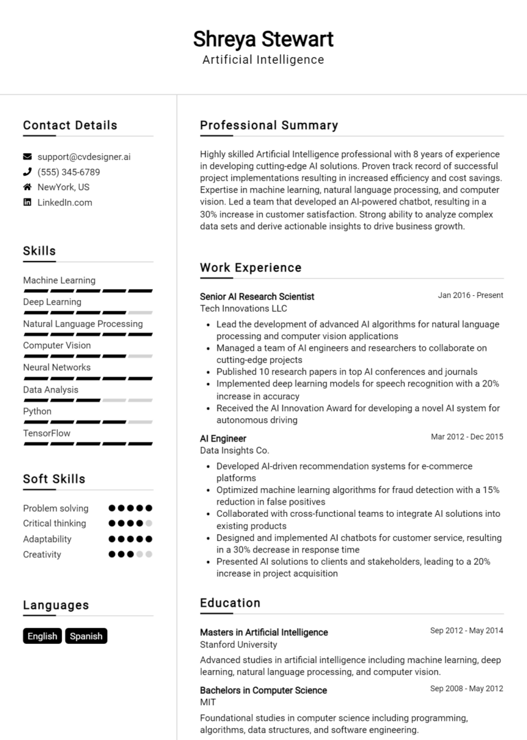 14 Data Scientist CV Examples And Templates for 2025 - CVDesigner.ai