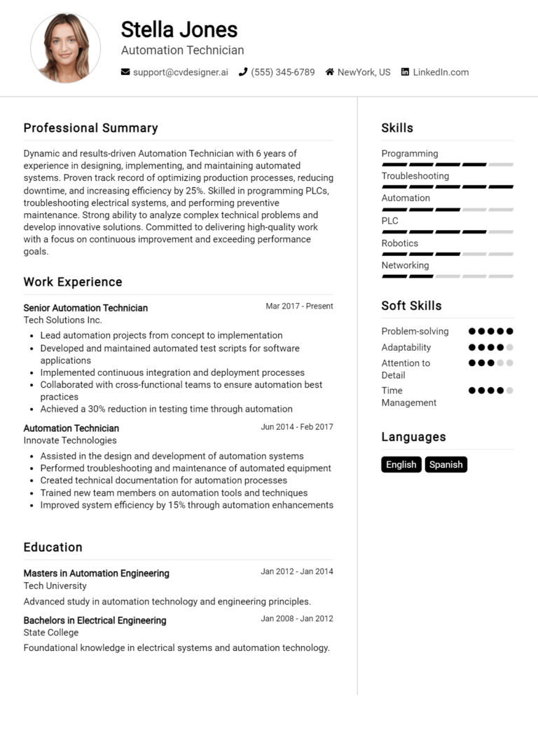 Automation Technician Resume Example for 2025: How to Craft a Winning ...