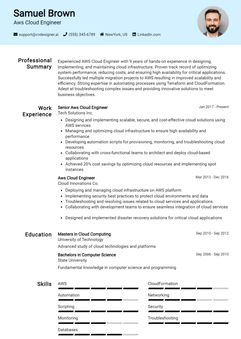 10 AWS DevOps Engineer Resume Examples for 2025: Free Templates ...