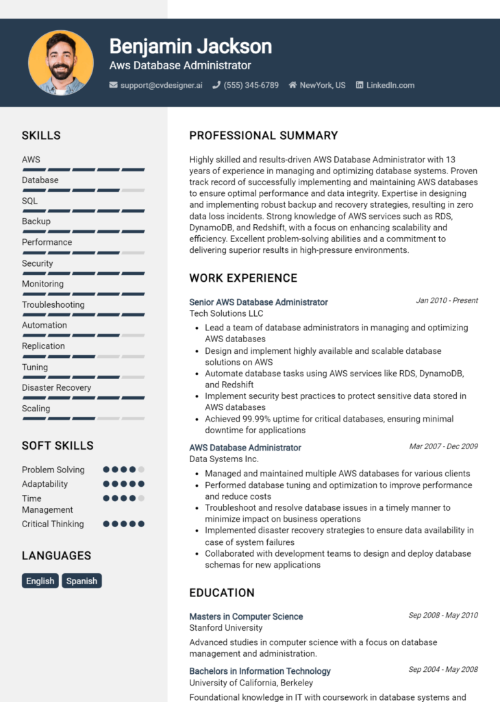 10 AWS Data Engineer Resume Examples for 2025: Expert Tips - CVDesigner.ai