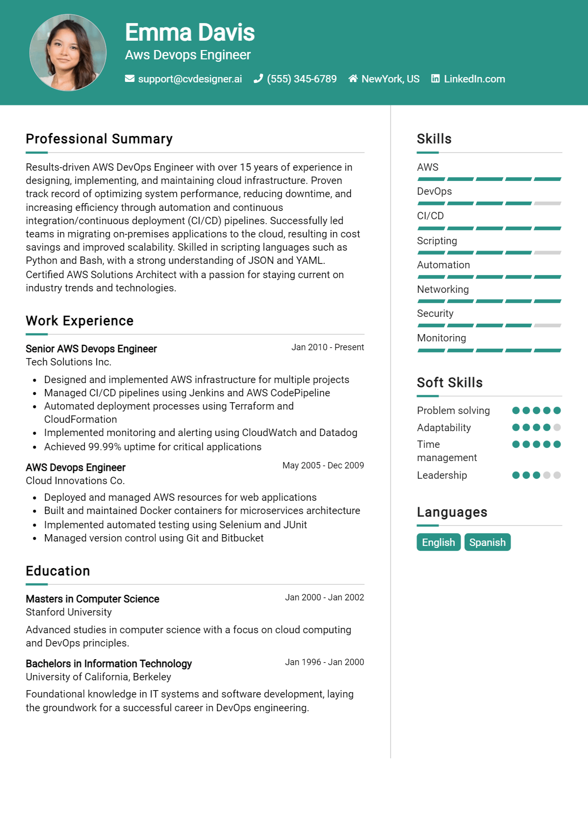 10 AWS DevOps Engineer Resume Examples for 2025: Free Templates ...