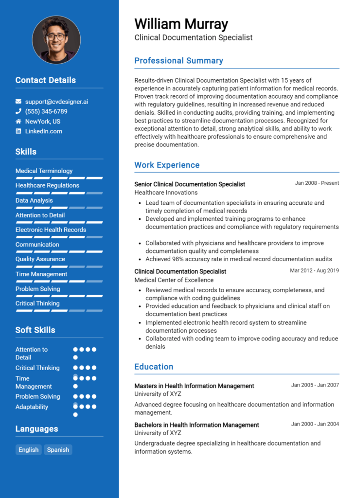 Clinical Documentation Specialist Resume Example for 2025: How to Craft ... Clinical Documentation Specialist Resume Example for 2025: How to Craft ...