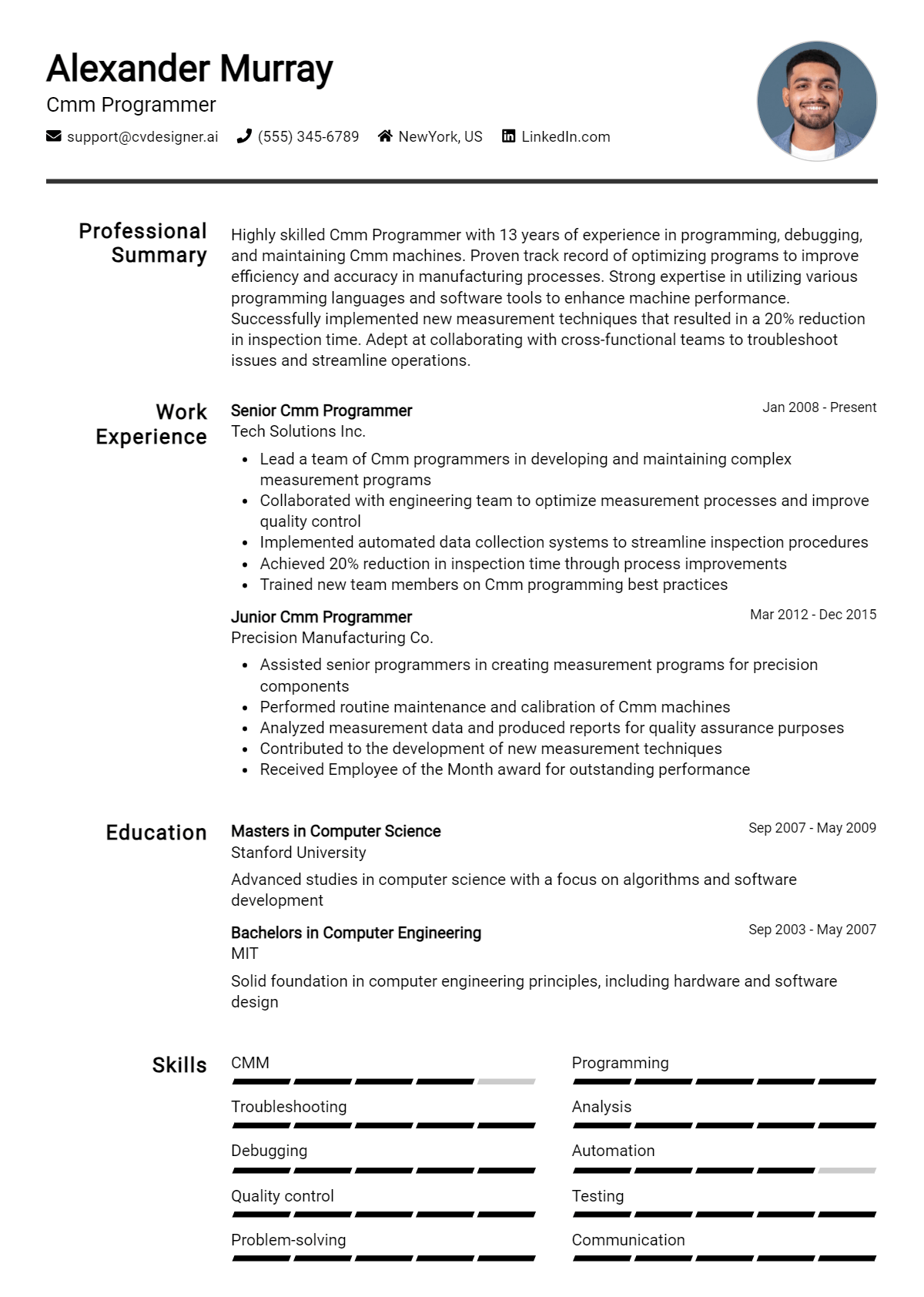 15 Senior Programmer Resume Examples And Templates for 2025 - CVDesigner.ai