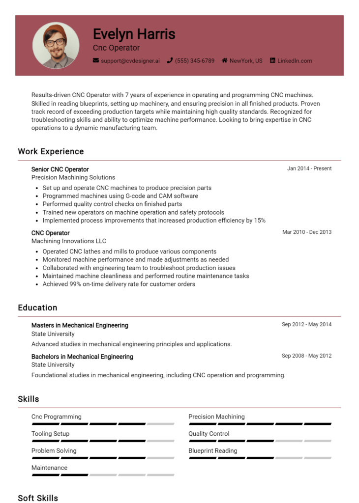 Cnc Operator Resume Example For 2024 How To Craft A Winning Cv