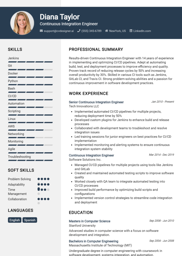 Continuous Integration Engineer Resume Example for 2024: Tips to Stand ... Continuous Integration Engineer Resume Example for 2024: Tips to Stand ...