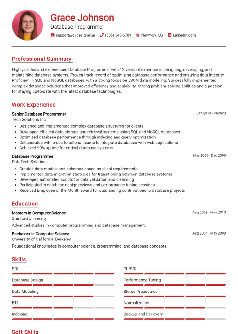 15 Database Programmer Resume Examples And Templates for 2025 ...