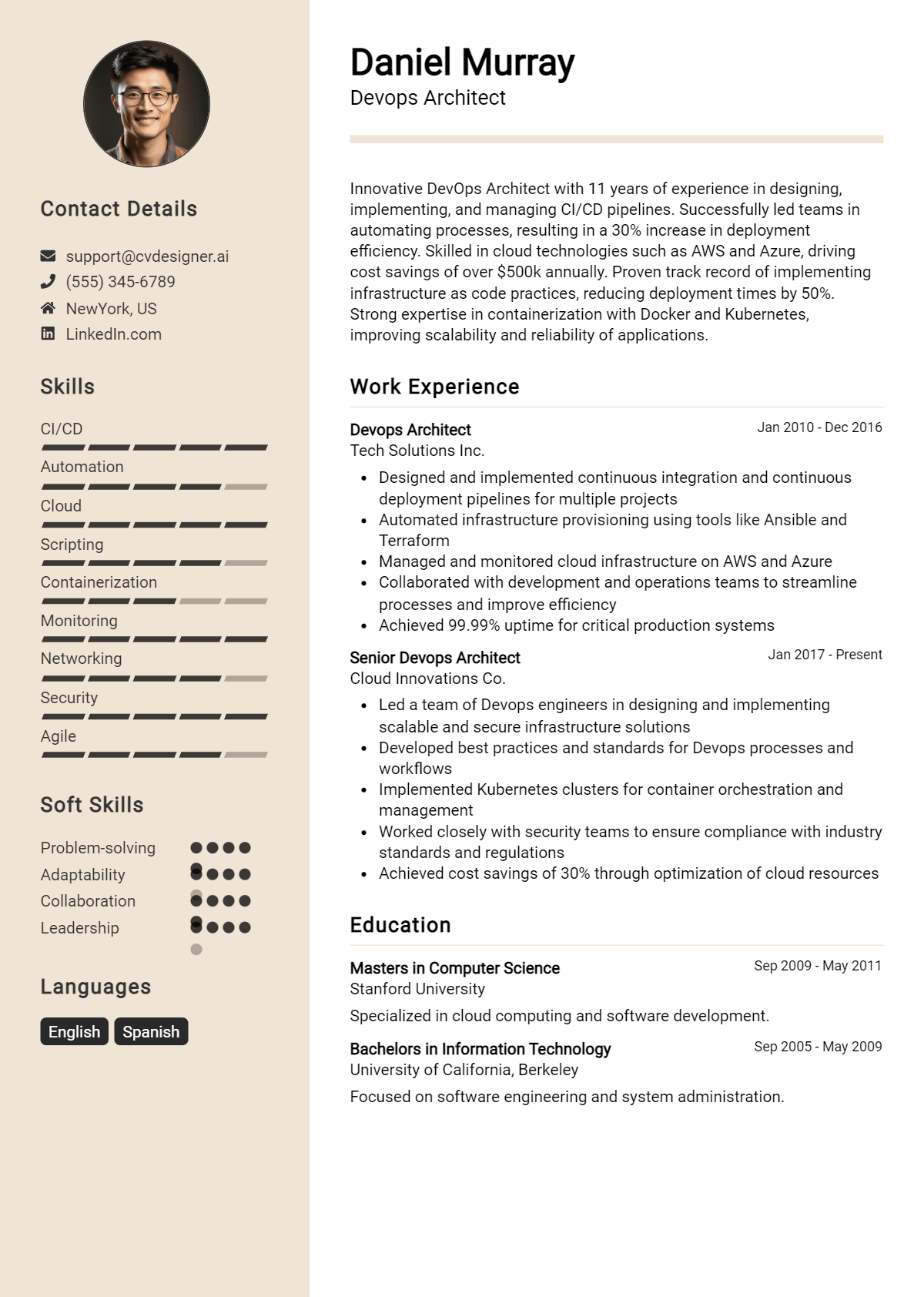 DevOps Architect Resume Example for 2024: Effective Tips - CVDesigner.ai