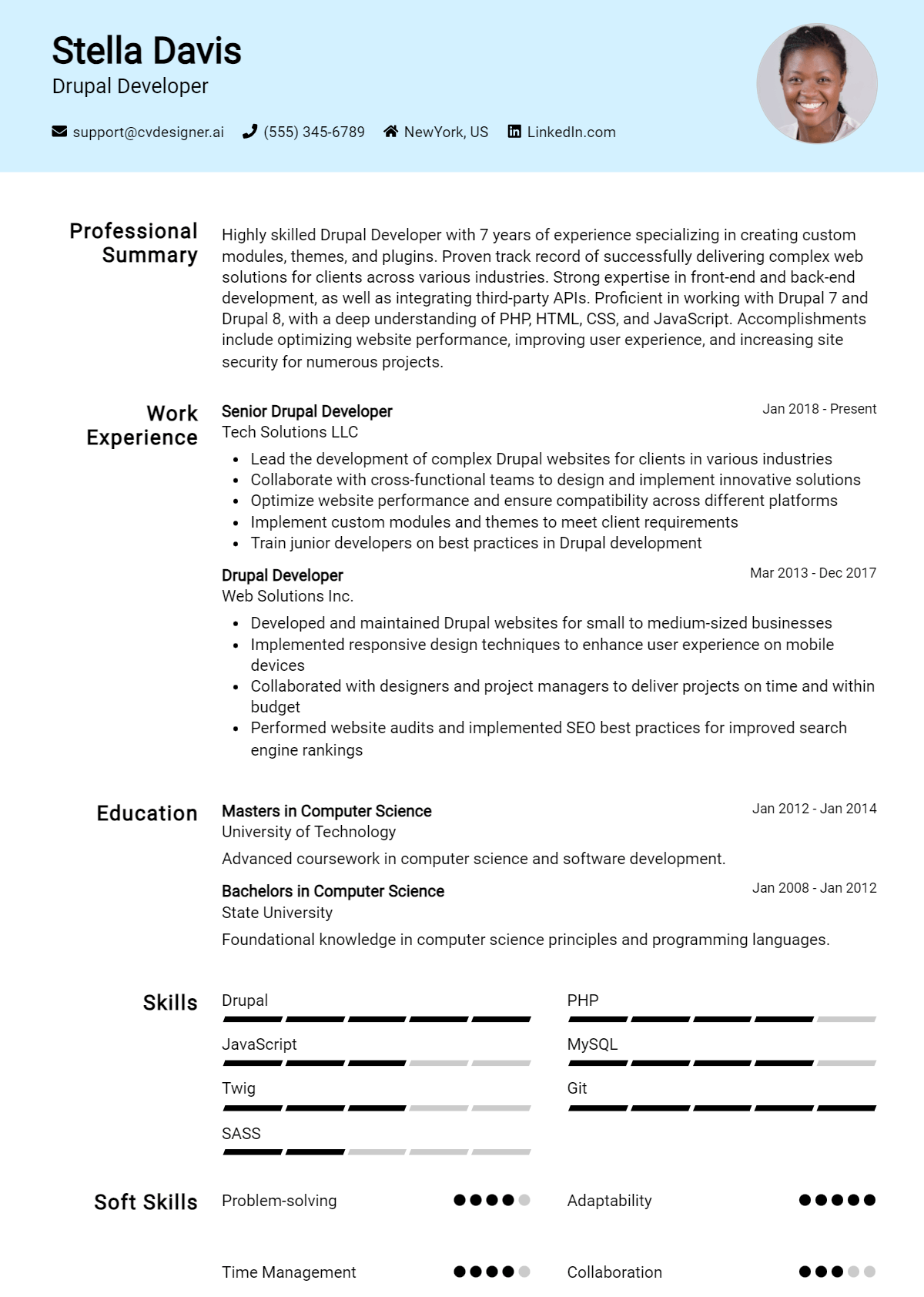 Drupal Developer Resume Example for 2024: Free Guide - CVDesigner.ai