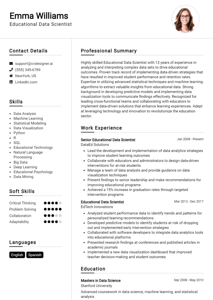 14 Data Scientist CV Examples And Templates for 2025 - CVDesigner.ai