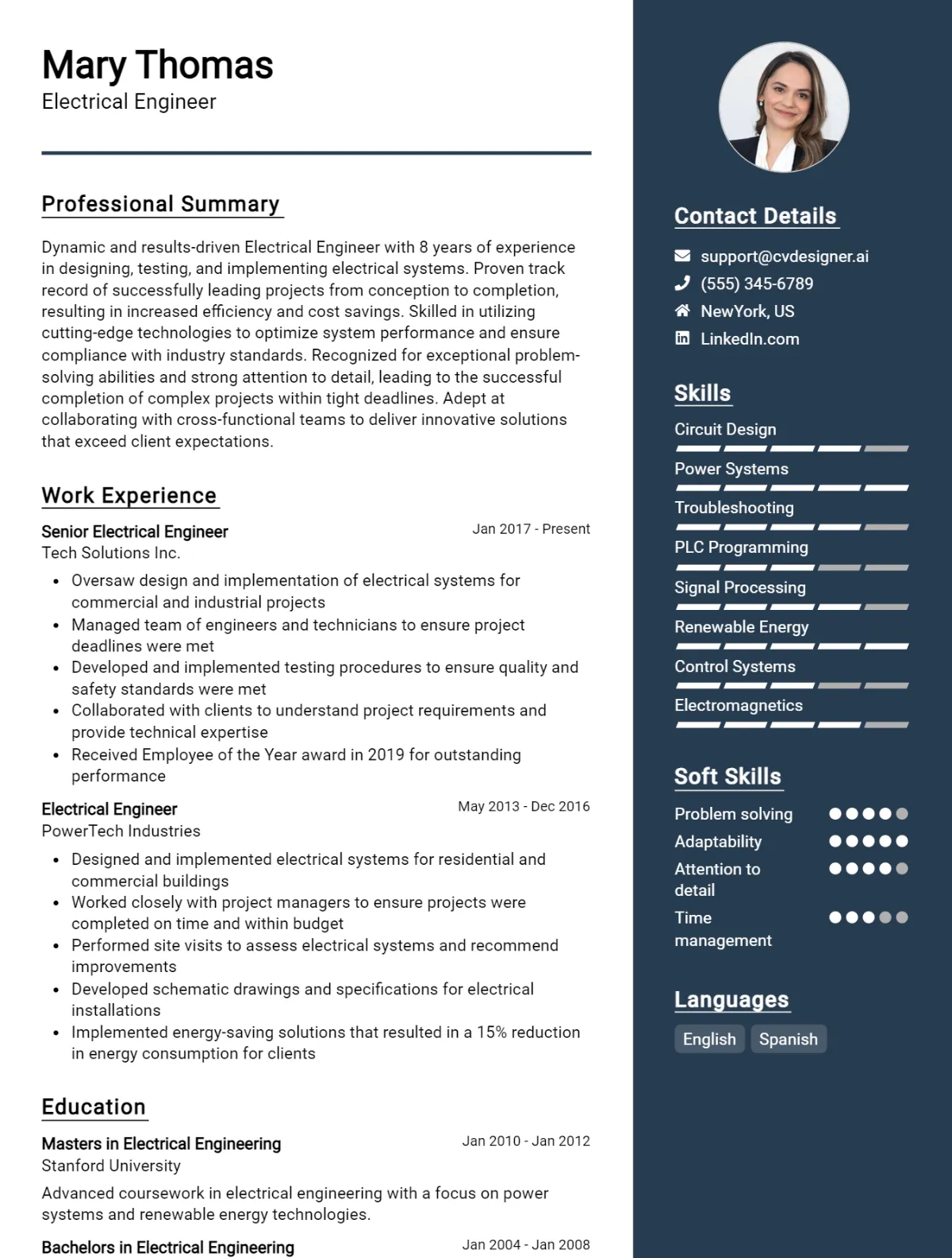 8 Electrical Engineer CV Examples And Writing Guide For 2025 - CVDesigner.ai
