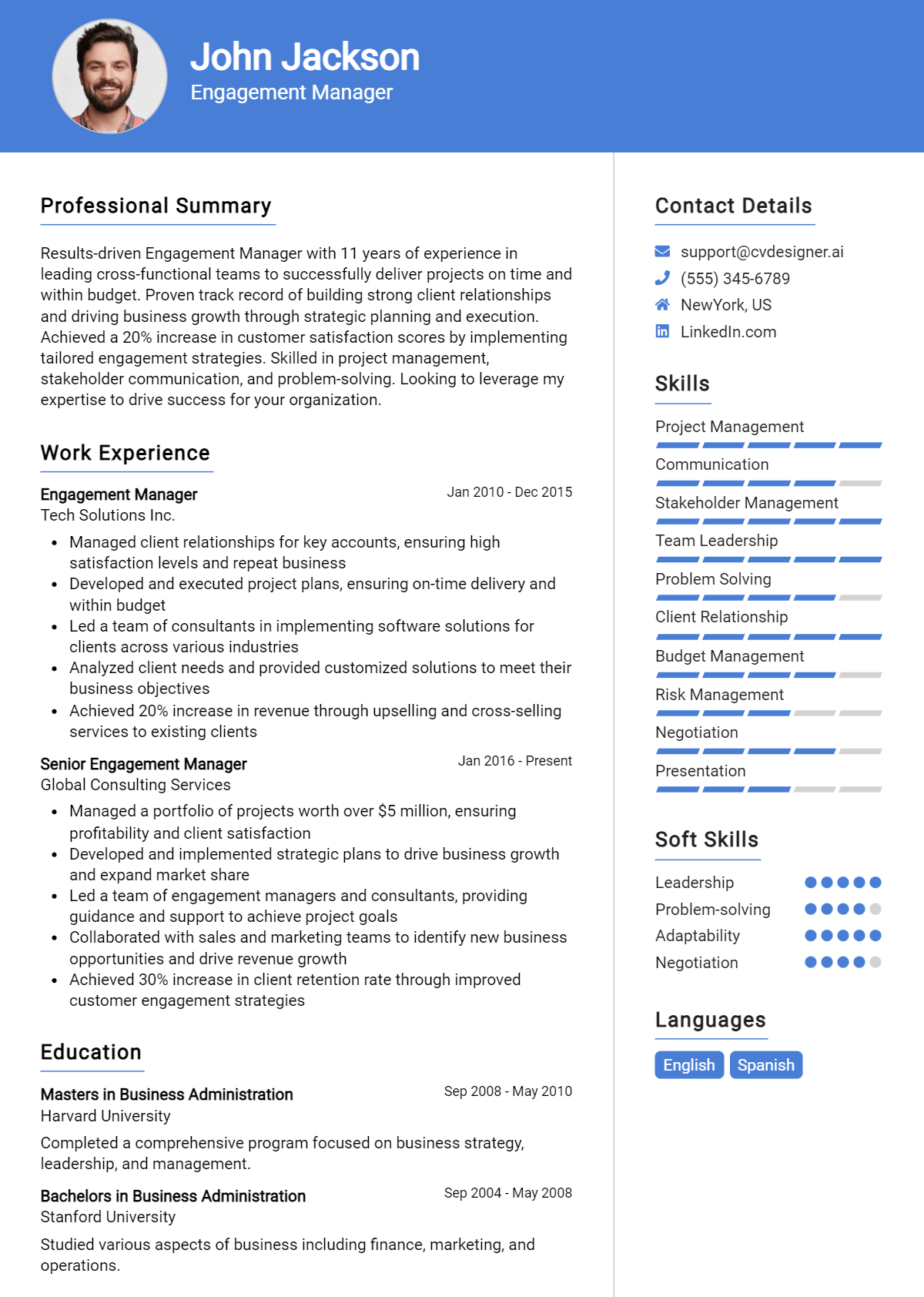 6 Engagement Manager Resume Examples for 2025: Resume Guide - CVDesigner.ai