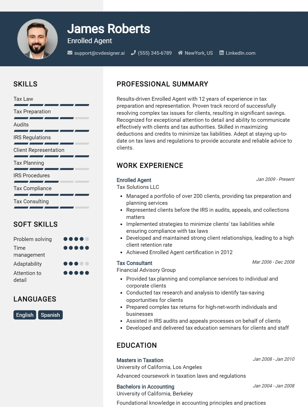 Enrolled Agent CV Example For 2025: Strategies & Templates - CVDesigner.ai