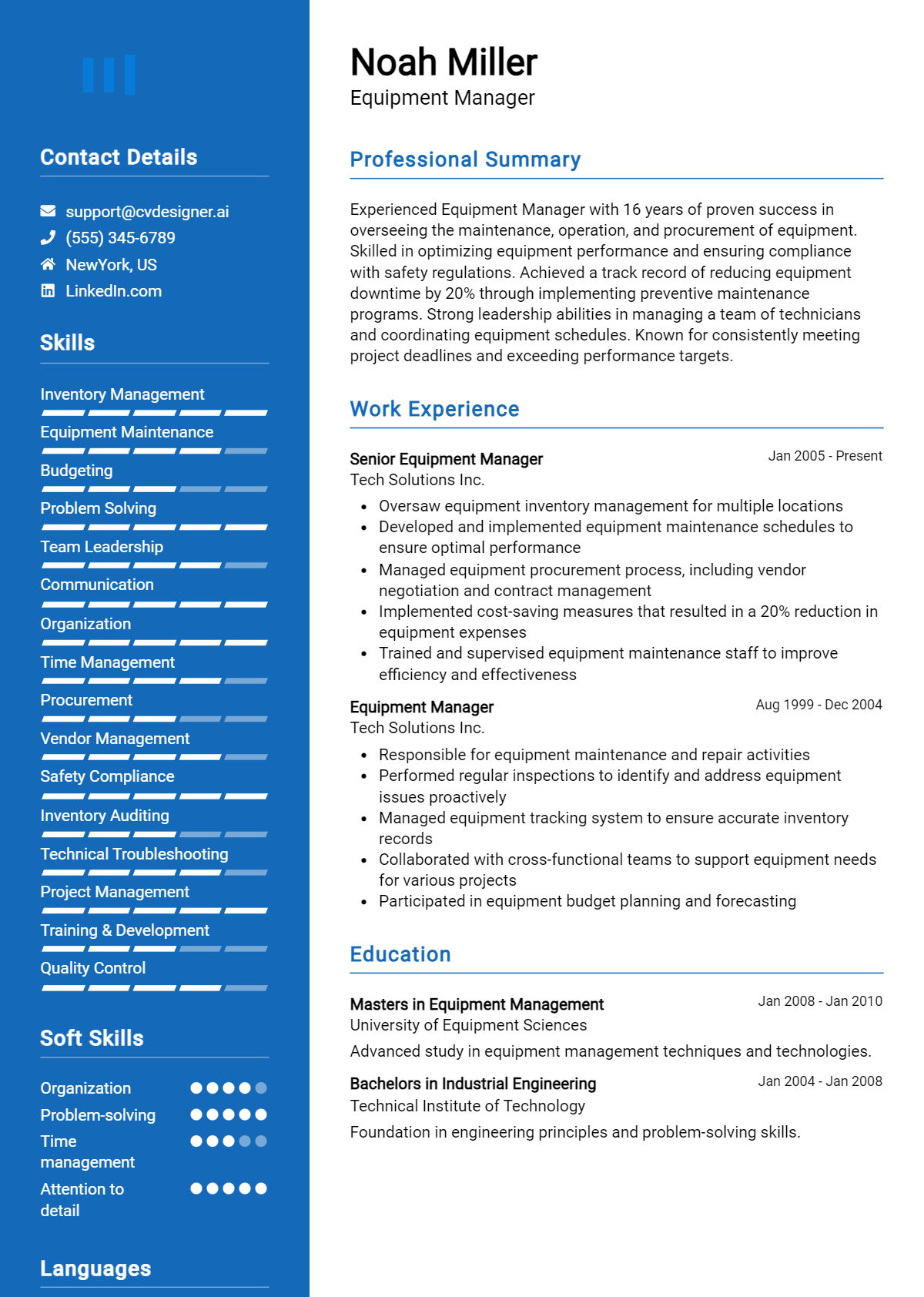 9 Equipment Manager Resume Examples for 2025: Effective CV Writing Tips - CVDesigner.ai