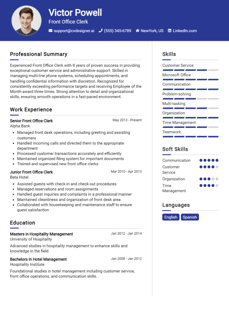 14 Front Office Assistant Resume Examples For 2025: Professional Cv