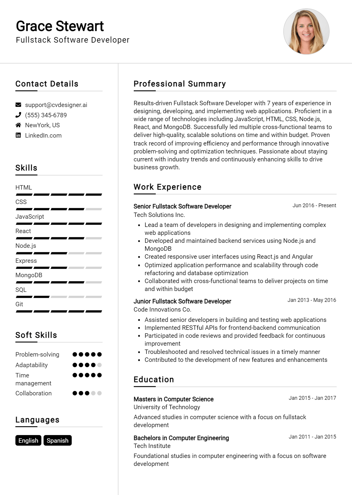12 Front-end Developer CV Examples & Templates for 2025 - CVDesigner.ai