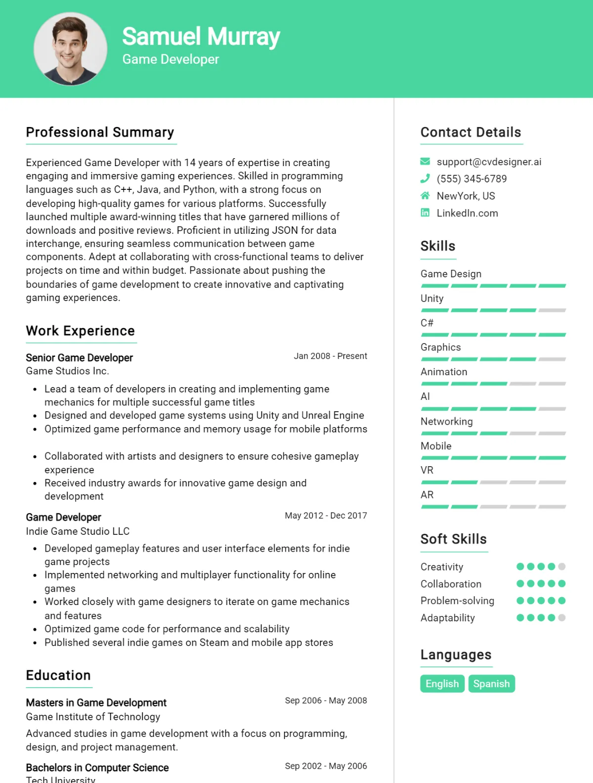 Game Developer CV Example For 2024: Samples & Best Practices ...