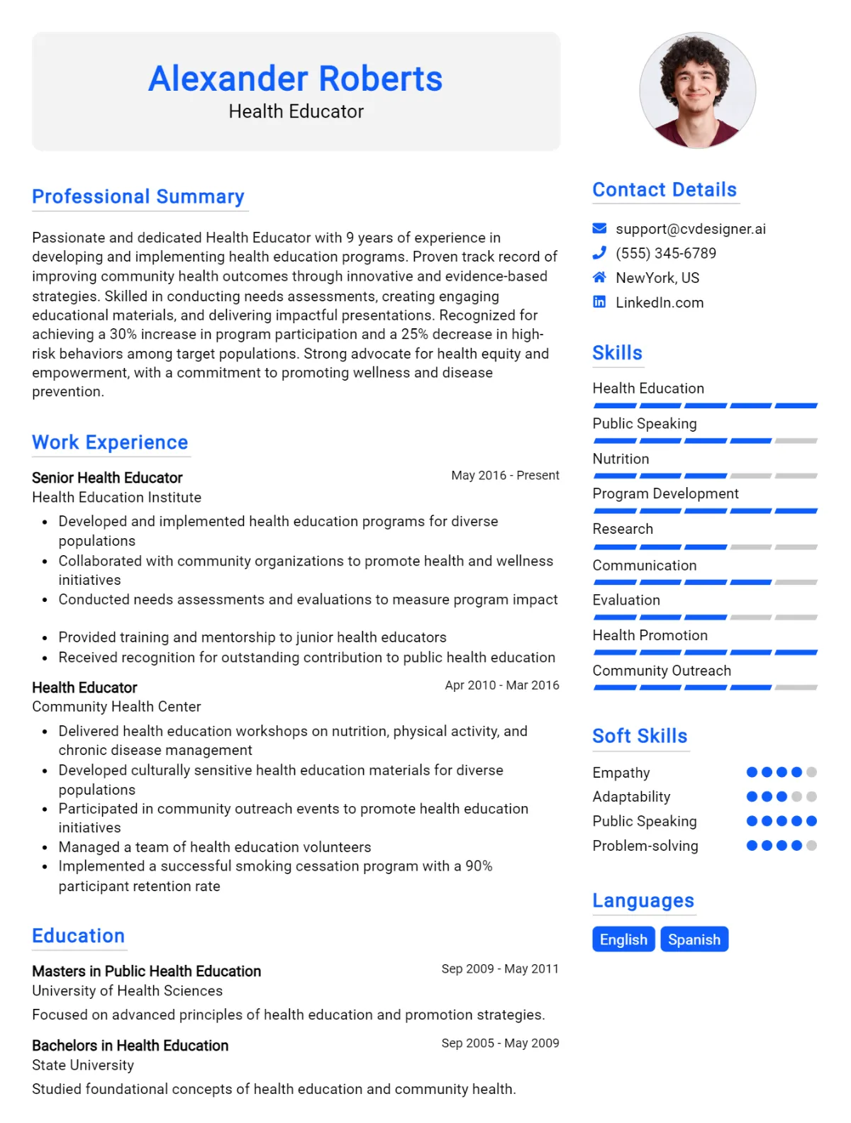 Health Educator CV Example For 2024: Ultimate Guide - CVDesigner.ai Health Educator CV Example For 2024: Ultimate Guide - CVDesigner.ai