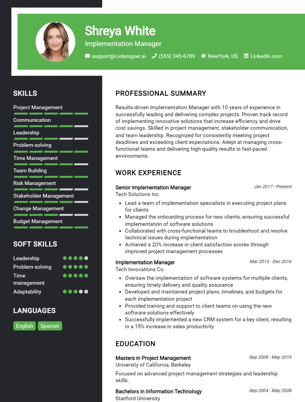 Implementation Manager CV Example For 2025: How to Craft a Winning CV - CVDesigner.ai