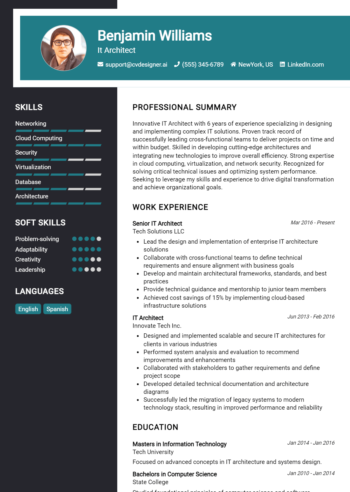 16 IT Architect Resume Examples And Templates for 2025 - CVDesigner.ai