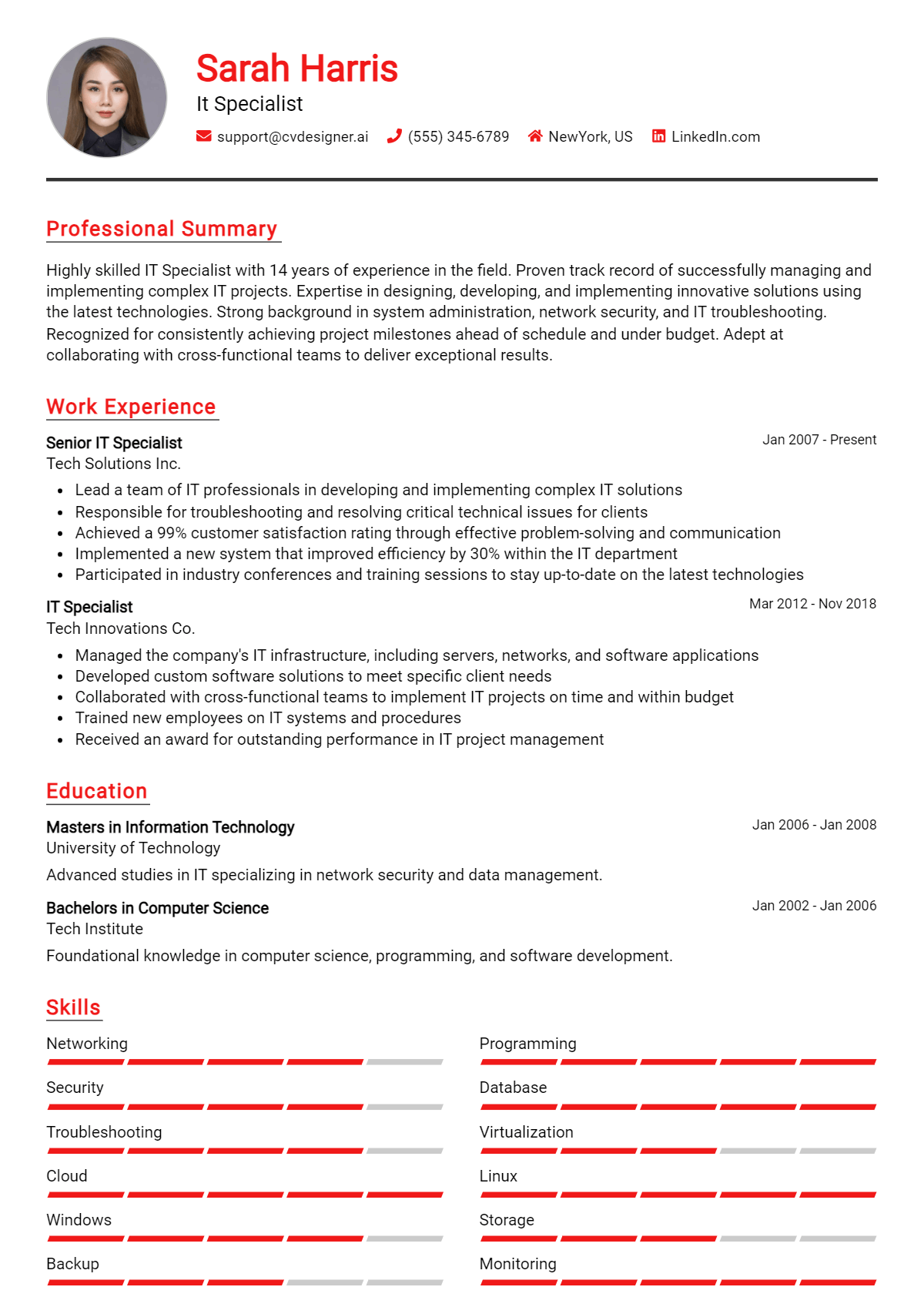 IT Specialist Resume Example for 2024: Downloadable Templates ...