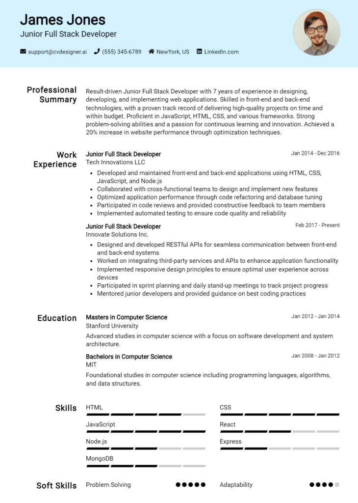 10 Java Full Stack Developer CV Examples And Templates for 2024 ...