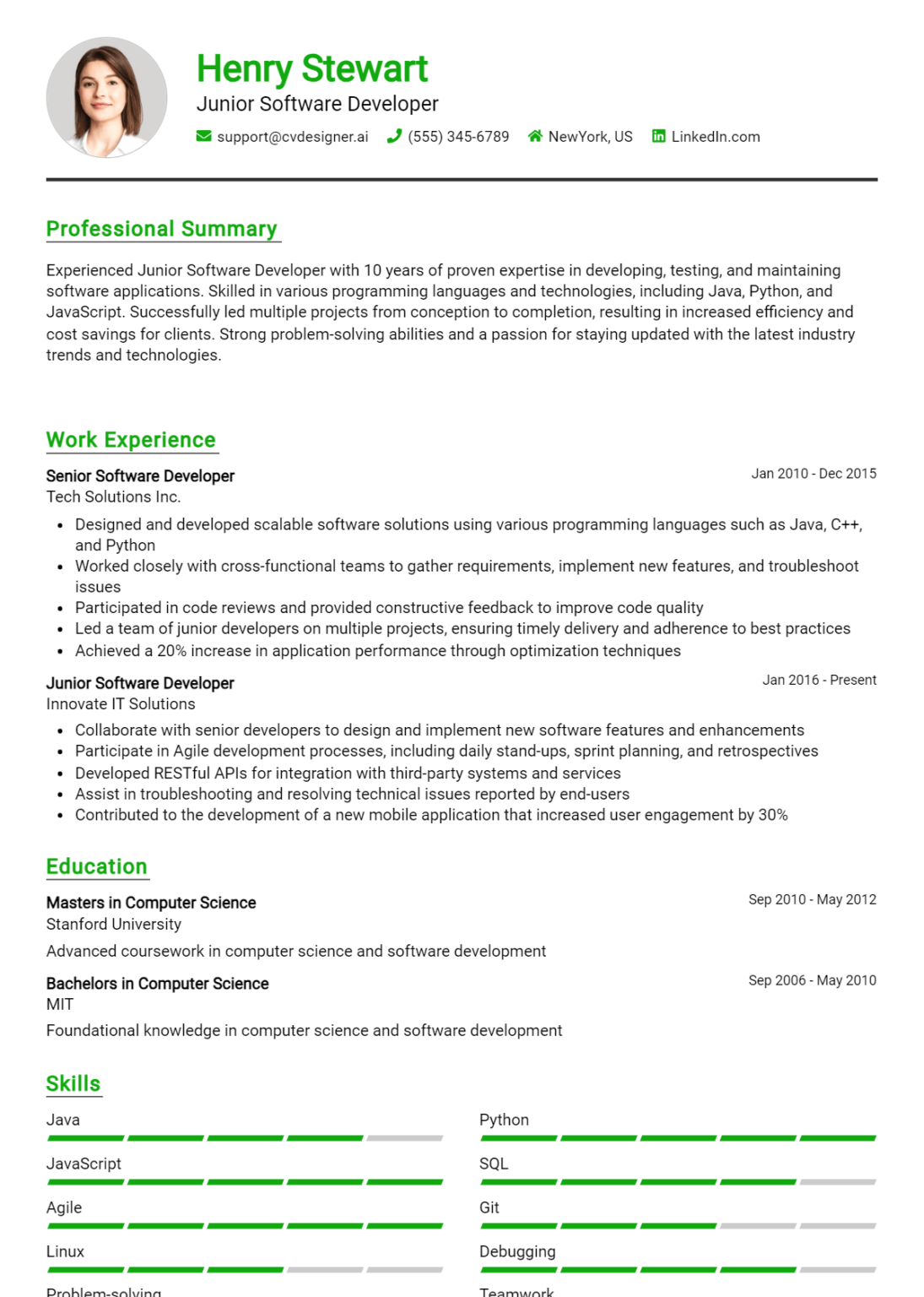 Junior Software Developer Resume Example for 2025: Free Samples ...