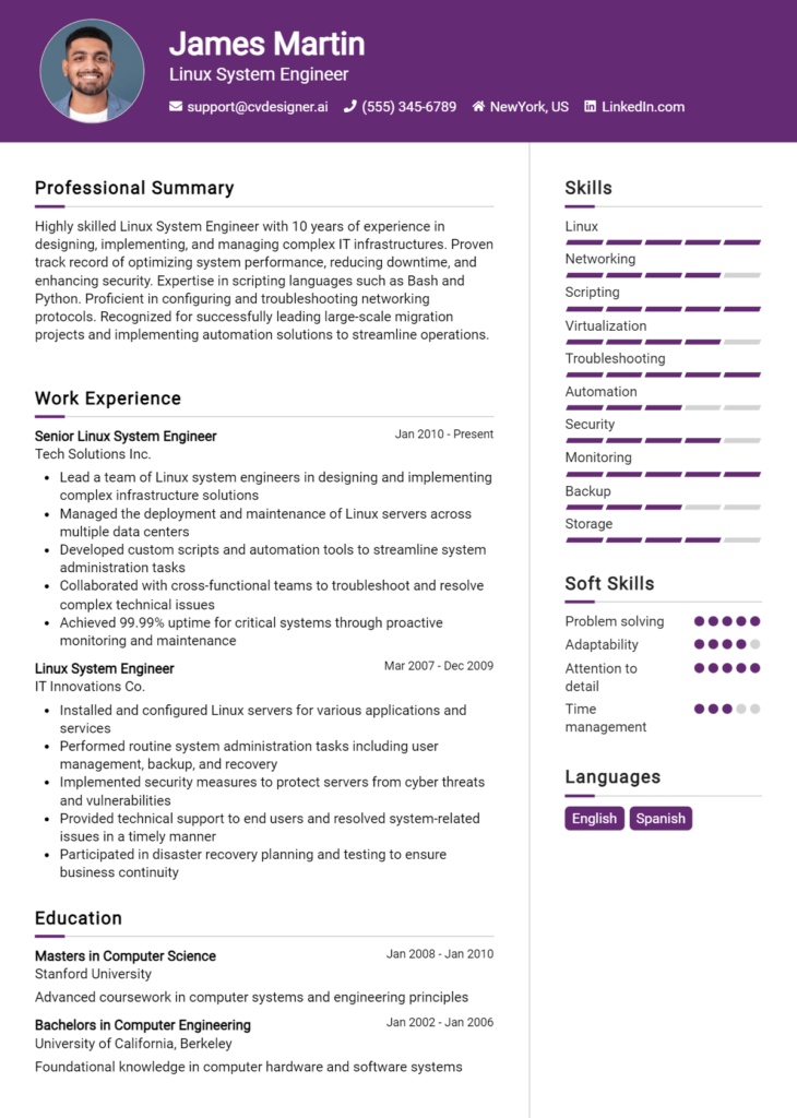 16 System Engineer Resume Examples And Templates for 2025 - CVDesigner.ai