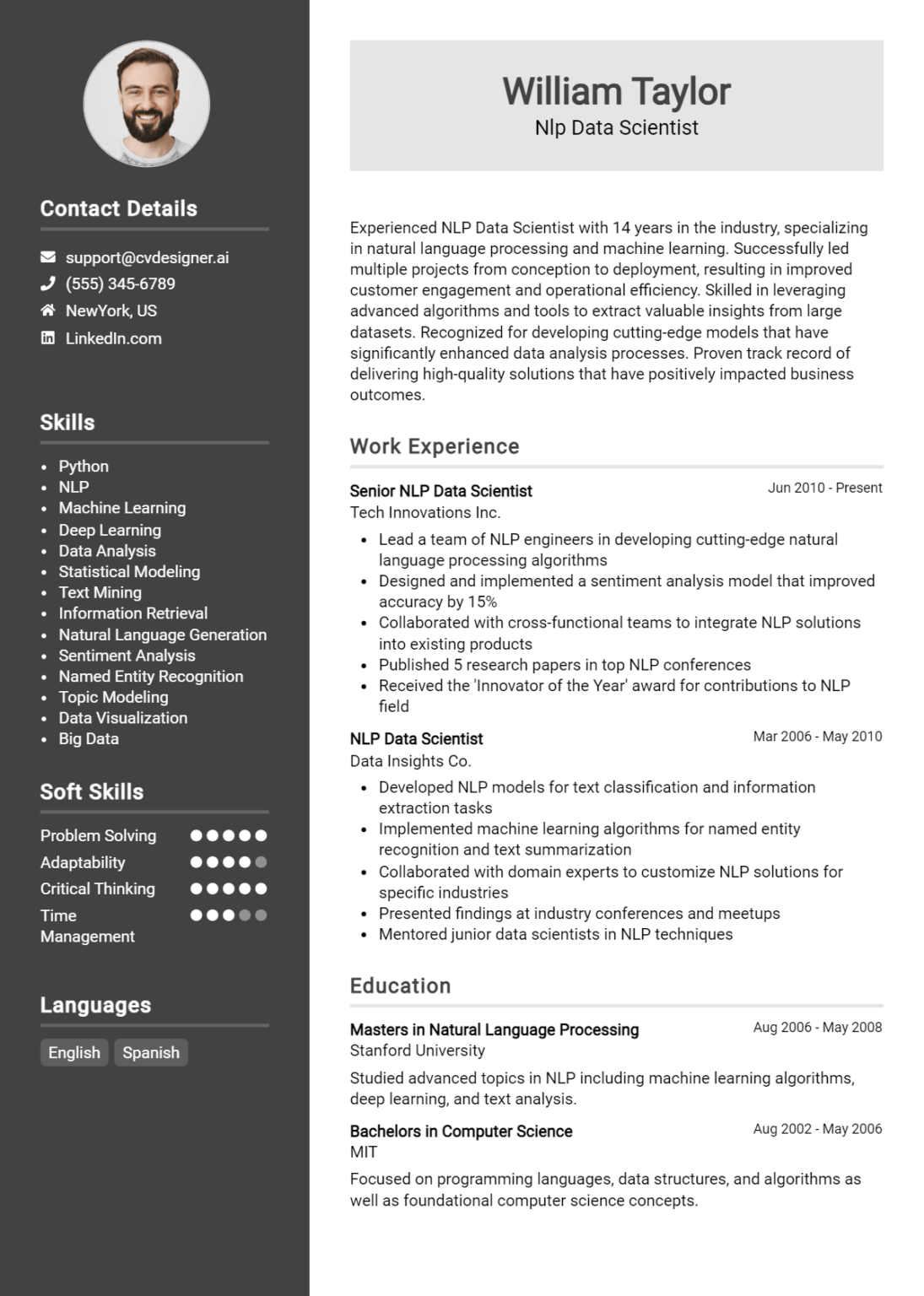 14 Data Scientist CV Examples And Templates for 2025 - CVDesigner.ai