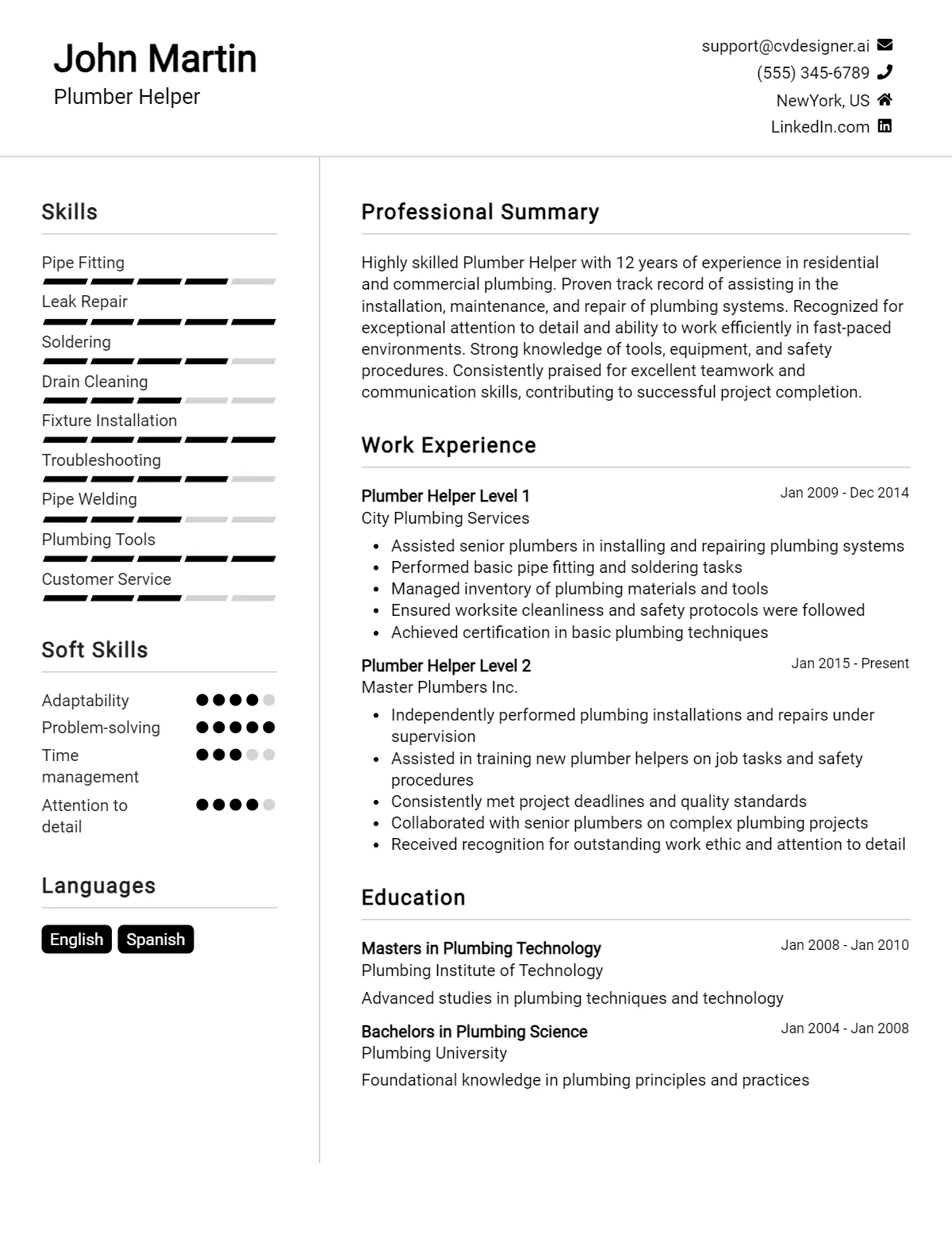 Plumber Helper CV Example For 2024: Examples & Free Templates ... Plumber Helper CV Example For 2024: Examples & Free Templates ...