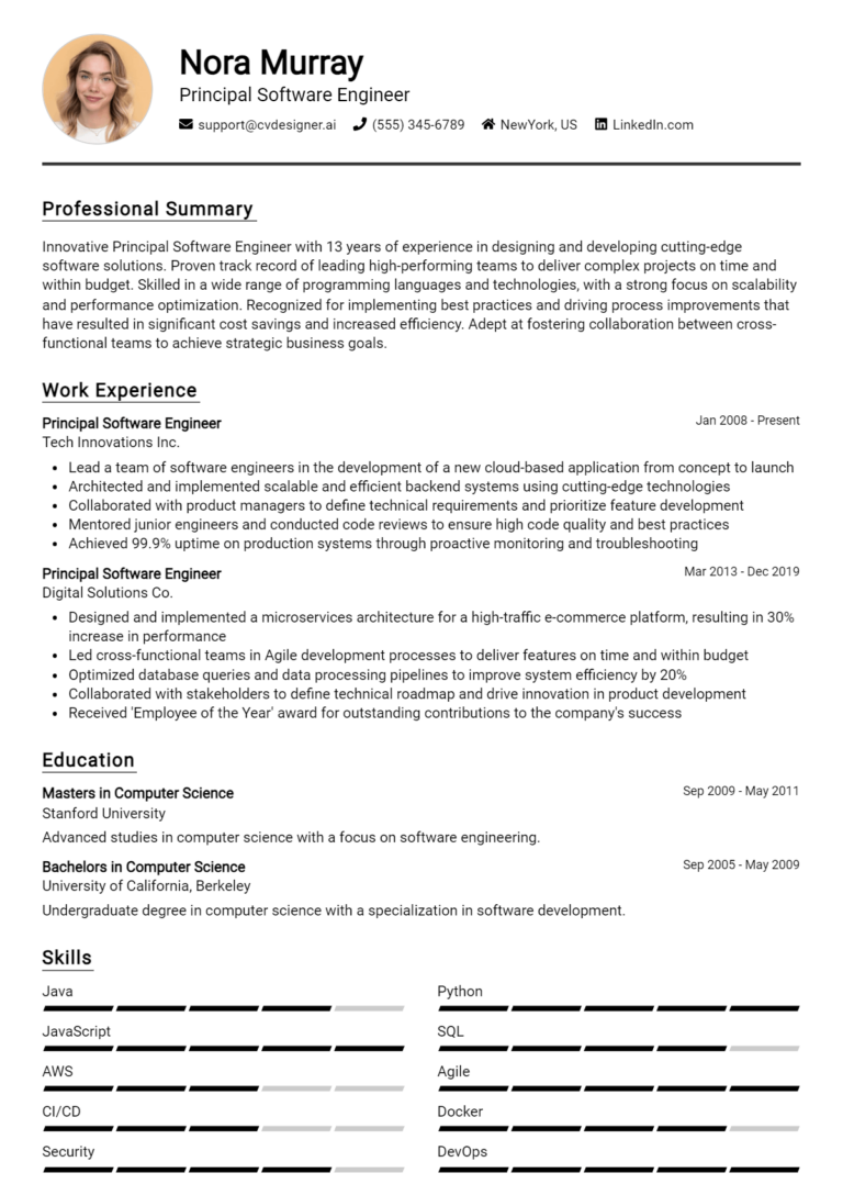 Principal Software Engineer Resume Example for 2024: Writing Guide ...