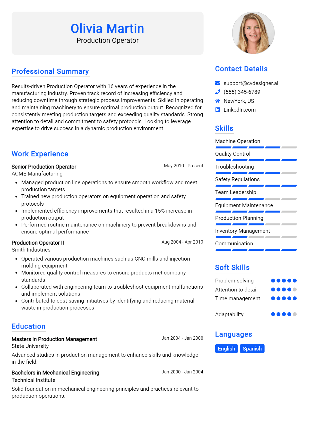 Production Operator Resume Example for 2025: Professional CV Templates ...