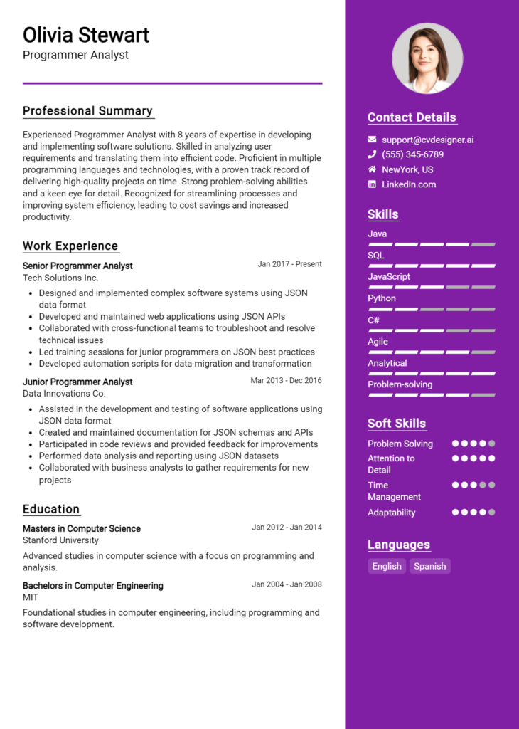 15 Senior Programmer Resume Examples And Templates for 2025 - CVDesigner.ai