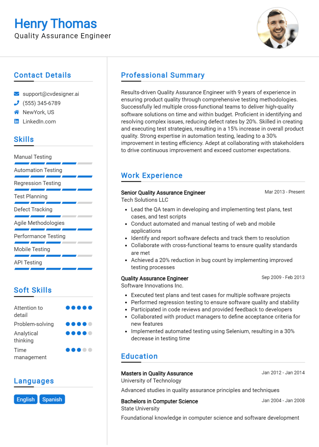 Quality Assurance Engineer Resume Example for 2025: Best Formatting Tips - CVDesigner.ai