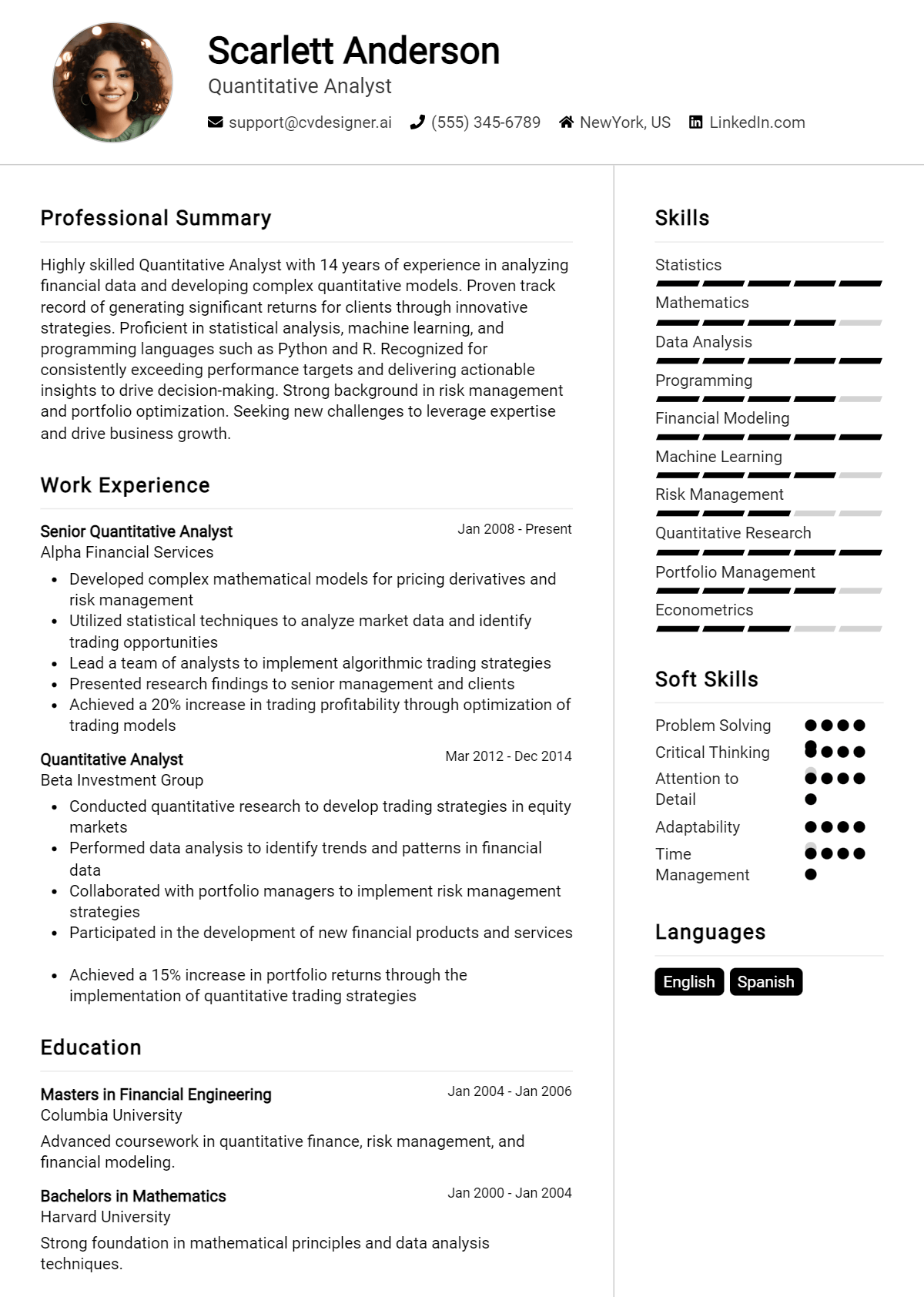 Quantitative Analyst Resume Example for 2025: Strategies & Templates ...
