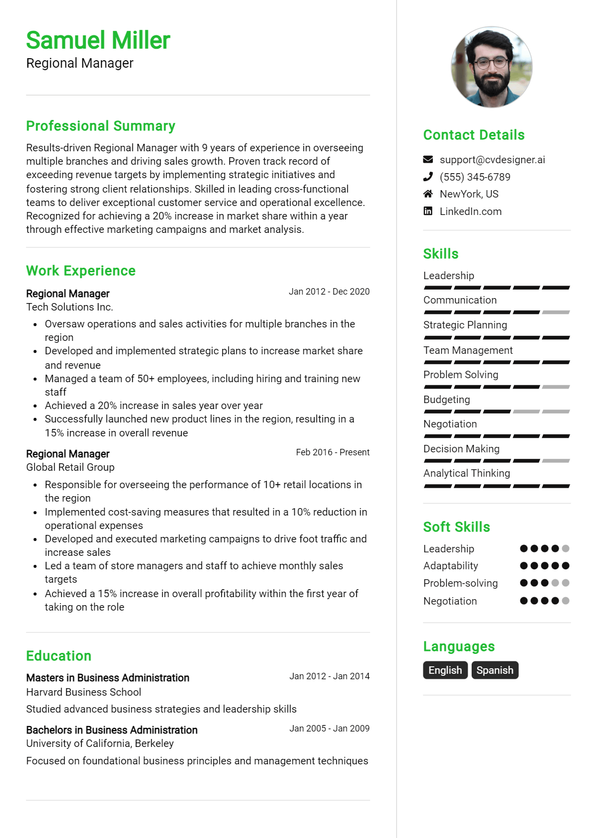 9 Regional Manager Resume Examples for 2025: Free Examples - CVDesigner.ai
