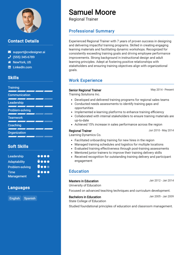 9 Regional Manager Resume Examples for 2025: Free Examples - CVDesigner.ai
