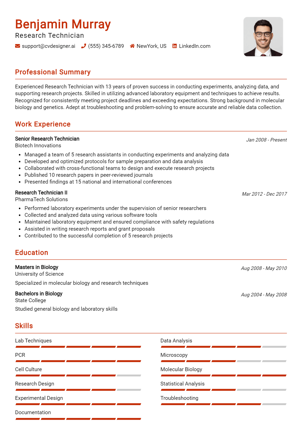 12 Research Technician Resume Examples & Templates for 2025 - CVDesigner.ai