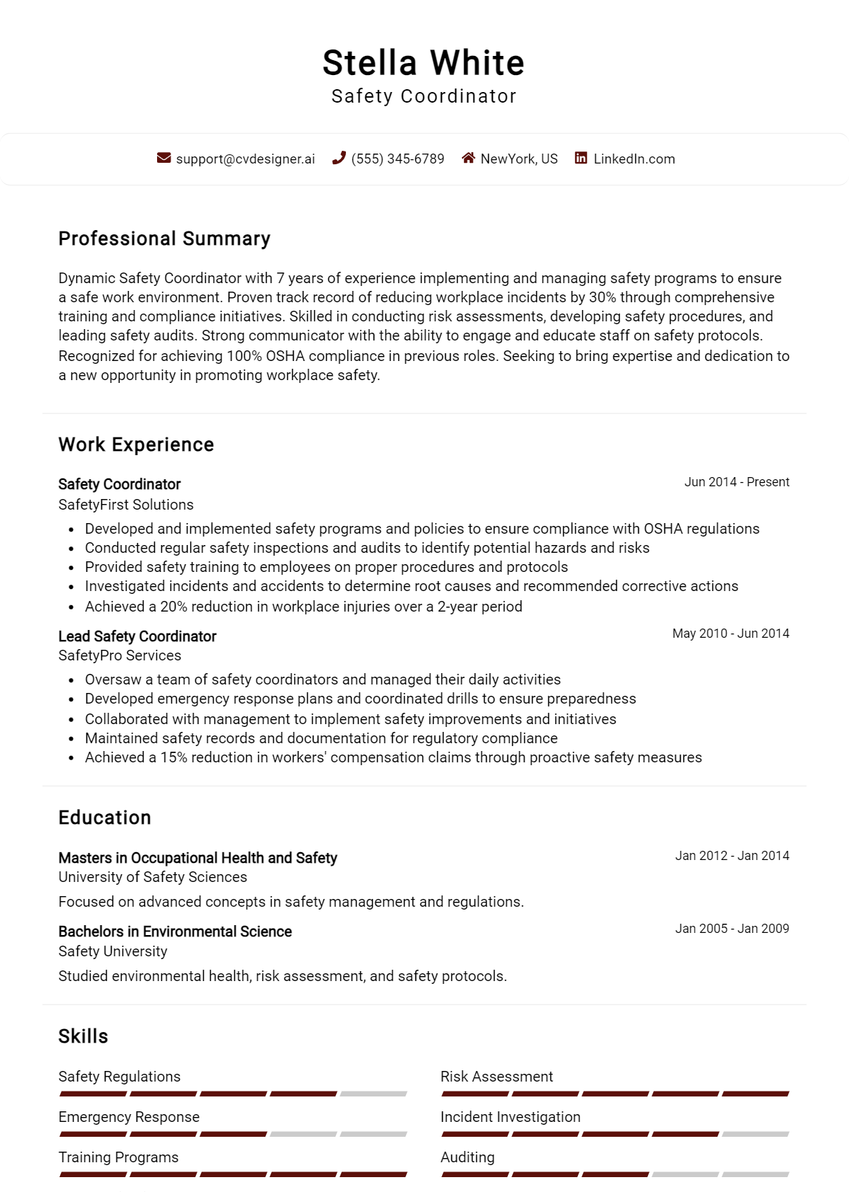 Safety Coordinator Resume Example for 2024: Samples & Best Practices - CVDesigner.ai