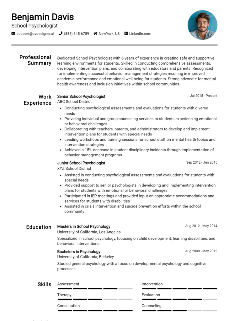 School Psychologist Resume Example for 2025: Top CV Skills - CVDesigner.ai