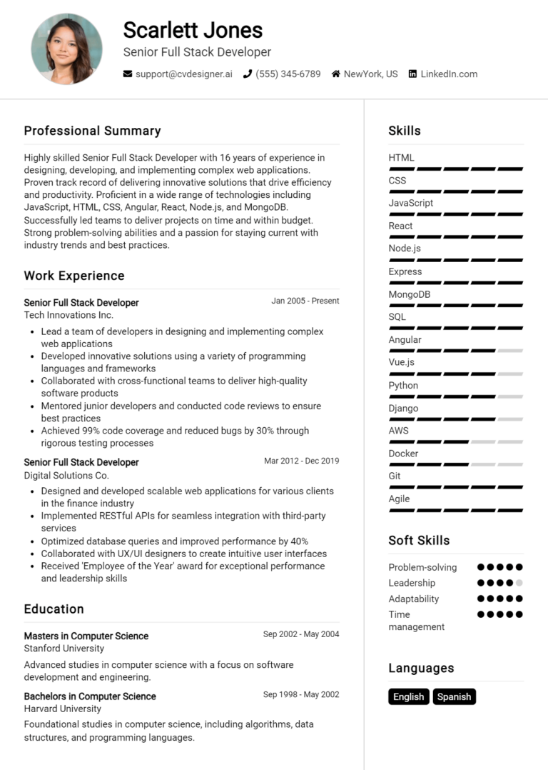 25+ Web Developer CV Examples and Free Templates For 2024 - CVDesigner.ai