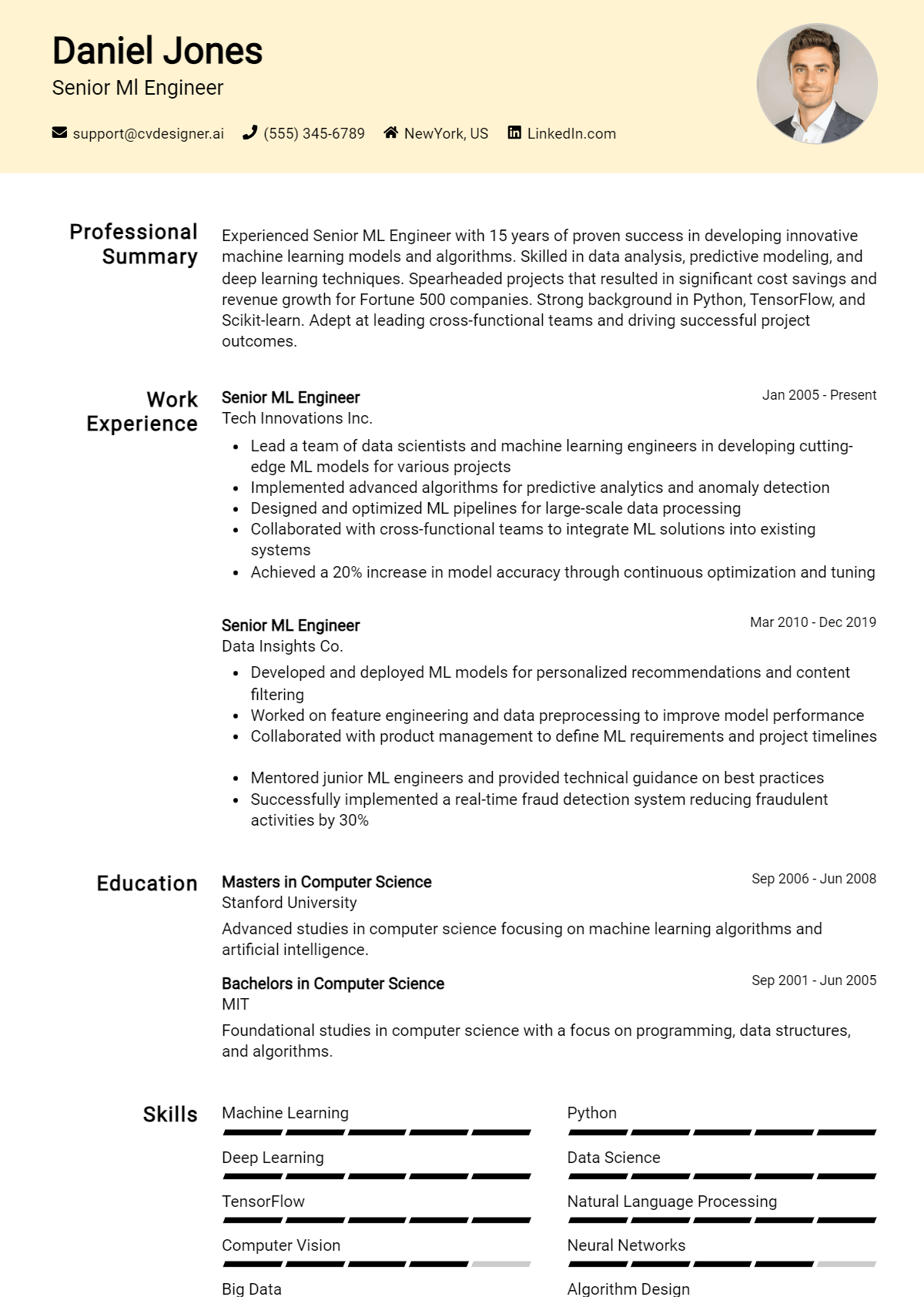 14 Data Scientist CV Examples And Templates for 2025 - CVDesigner.ai