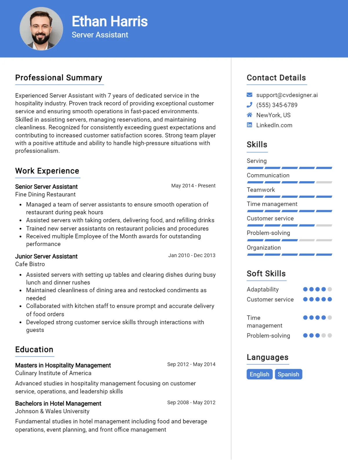 Server Assistant CV Example For 2025: Strategies & Templates ...