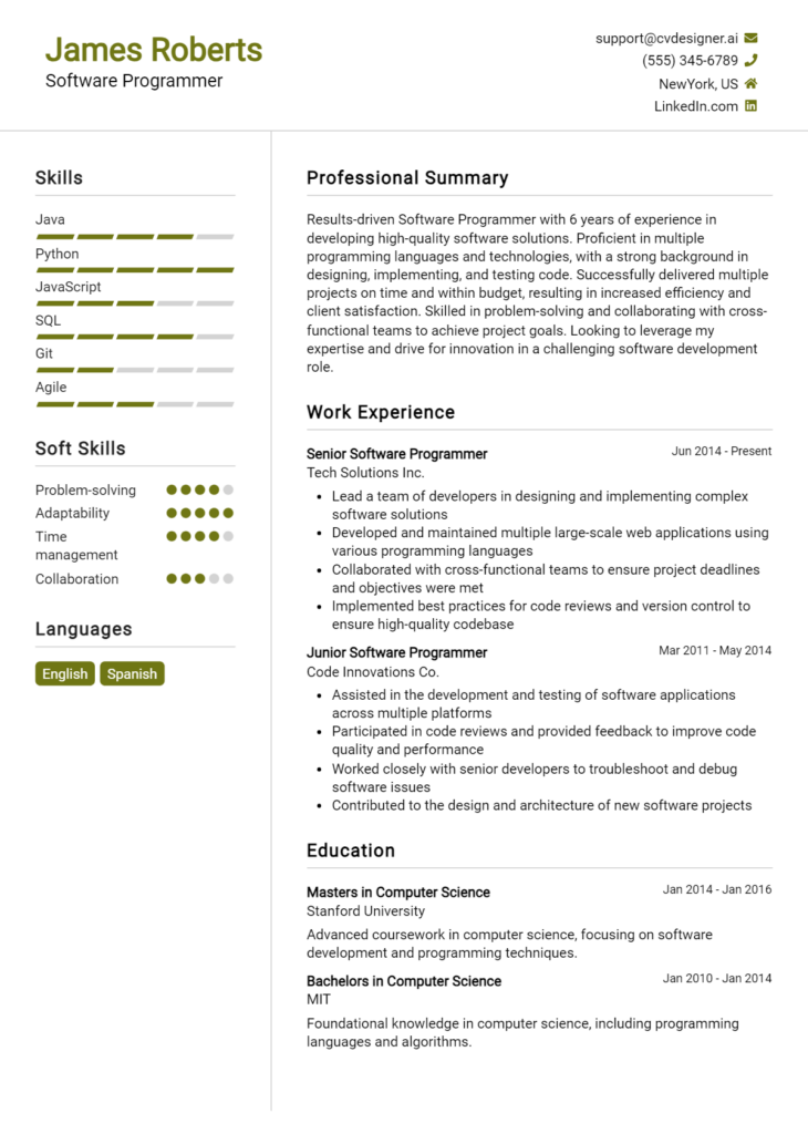 15 Senior Programmer Resume Examples And Templates for 2025 - CVDesigner.ai
