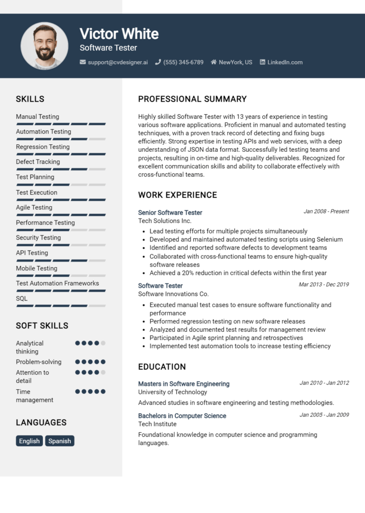 26 Software Tester Resume Examples for 2024: Resume Guide - CVDesigner.ai