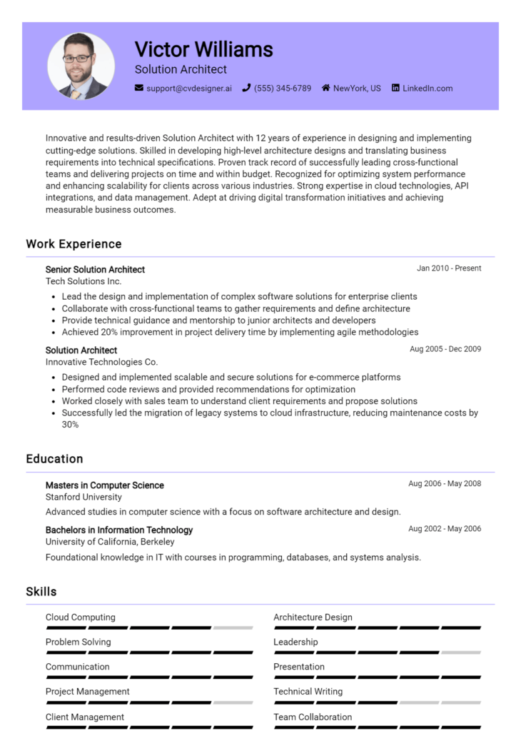 16 IT Architect Resume Examples And Templates for 2025 - CVDesigner.ai