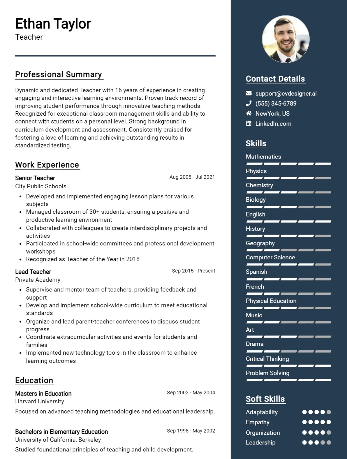 35+ Teacher CV Examples And Templates For 2024: Free Downloadable ...
