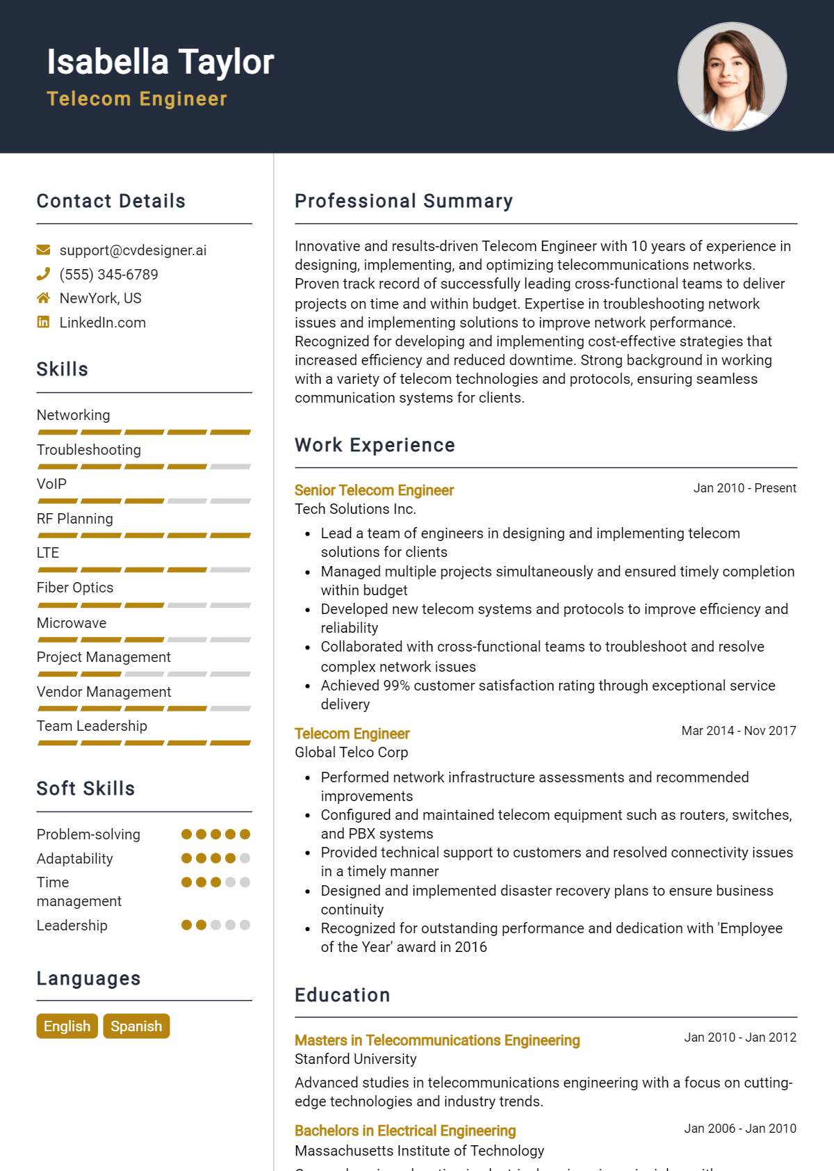 Telecom Engineer Resume Example For 2025 How To Craft A Winning Cv Cvdesigner Ai